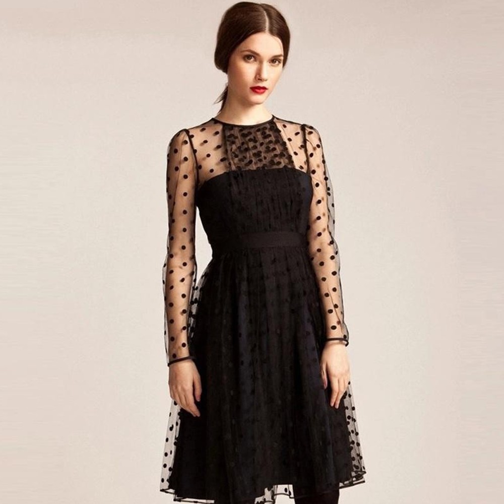 Net Yarn Dress Polka Dot Sheer Design